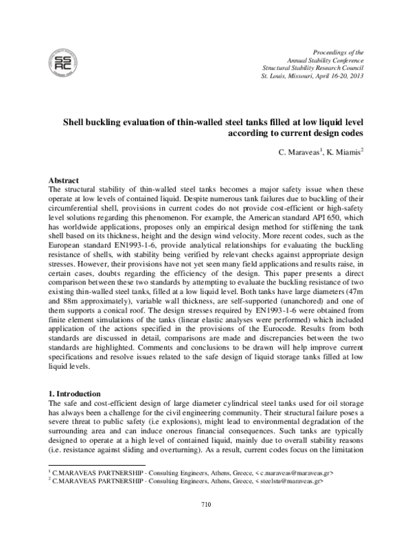 (PDF) Shell buckling evaluation of thin-walled steel tanks filled at ...