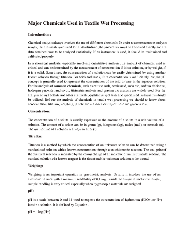 (PDF) Chemicals Used in Textile Wet Processing