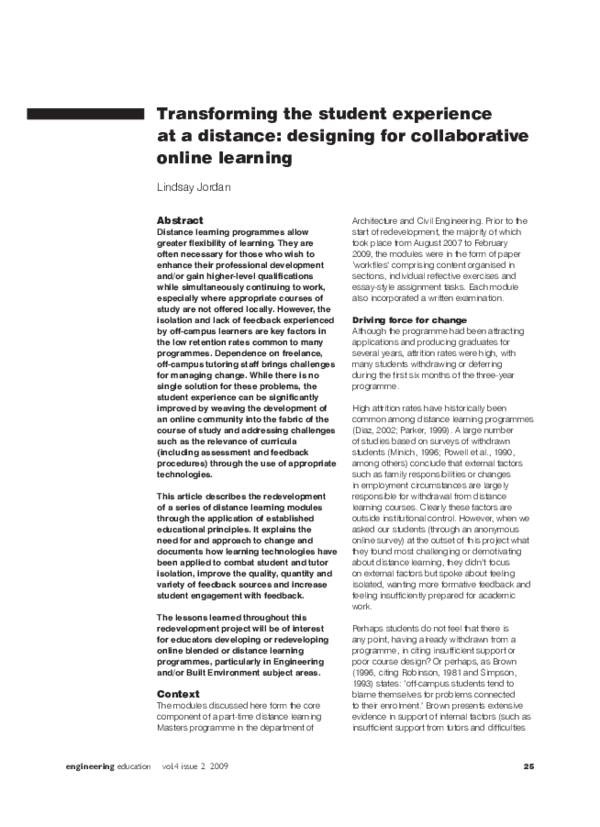 (PDF) Transforming the student experience at a distance: designing for ...
