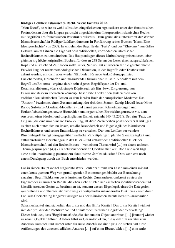 (DOC) Rezension Rüdiger Lohlker: Islamisches Recht