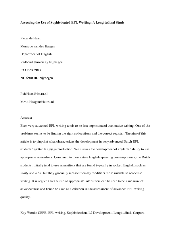 (PDF) Assessing the Use of Sophisticated EFL Writing: A Longitudinal Study
