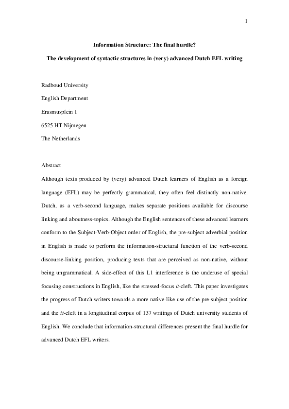 Pdf Information Structure The Final Hurdle The Development Of Syntactic Structures In Very