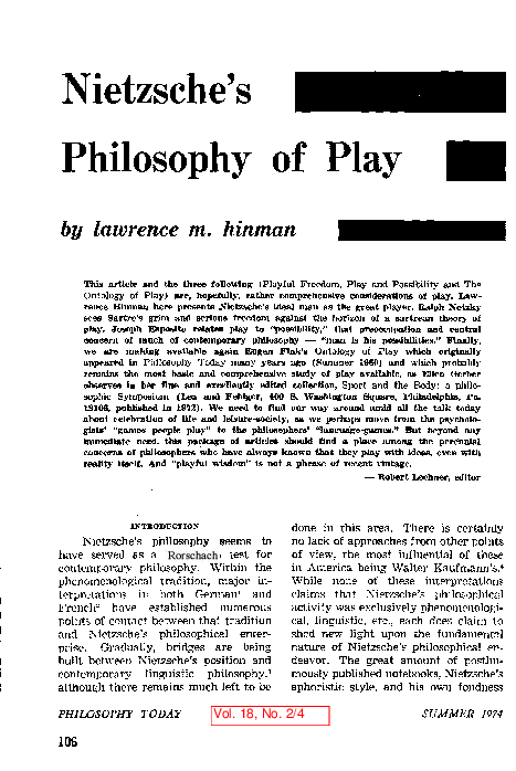 (PDF) Nietzsche’s Philosophy of Play