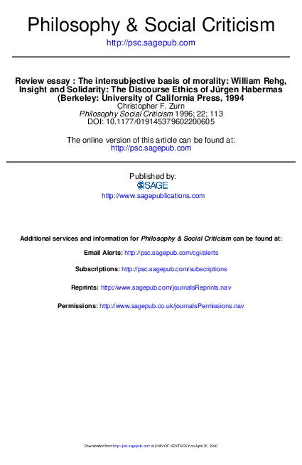 (PDF) Review Essay: The Intersubjective Basis of Morality: William Rehg ...