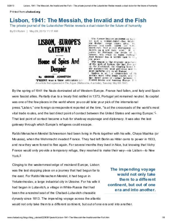 (PDF) Lisbon, 1941: The Messiah, the Invalid and the Fish