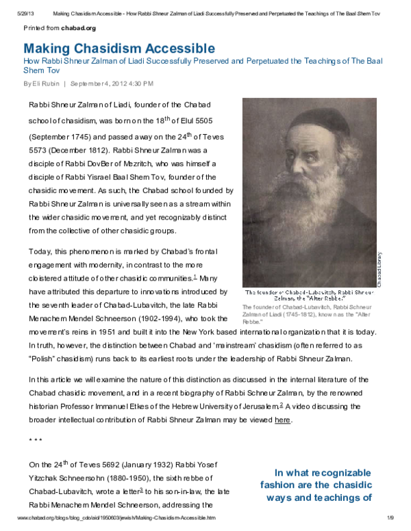 (PDF) Making Chasidism Accessible: How Rabbi Shneur Zalman of Liadi ...