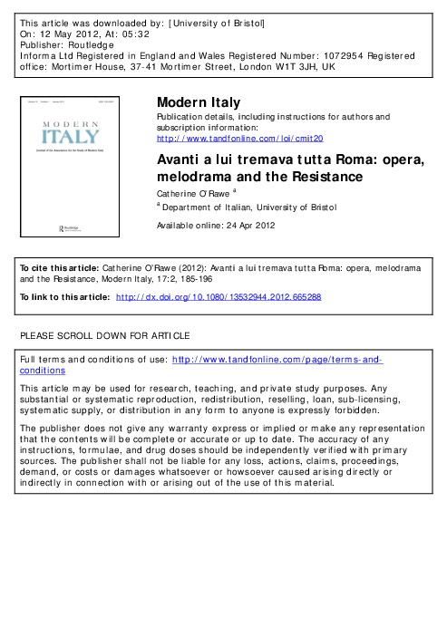 (PDF) Avanti a lui tremava tutta Roma: opera, melodrama and the Resistance