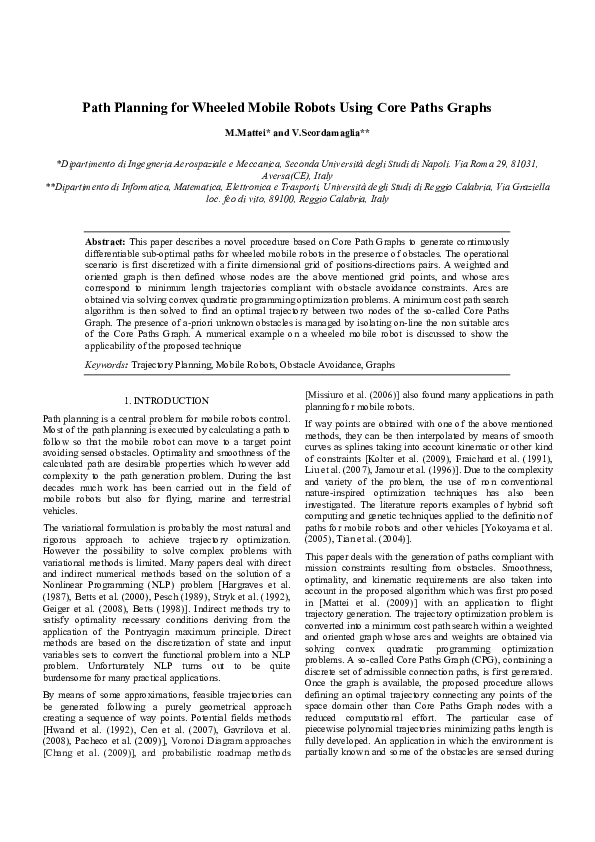 (PDF) Path Planning for Wheeled Mobile Robots Using Core Paths Graphs