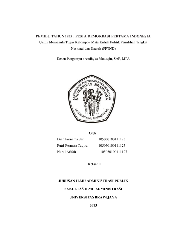 (PDF) Pemilu 1955 : Pesta Demokrasi Pertama Indonesia