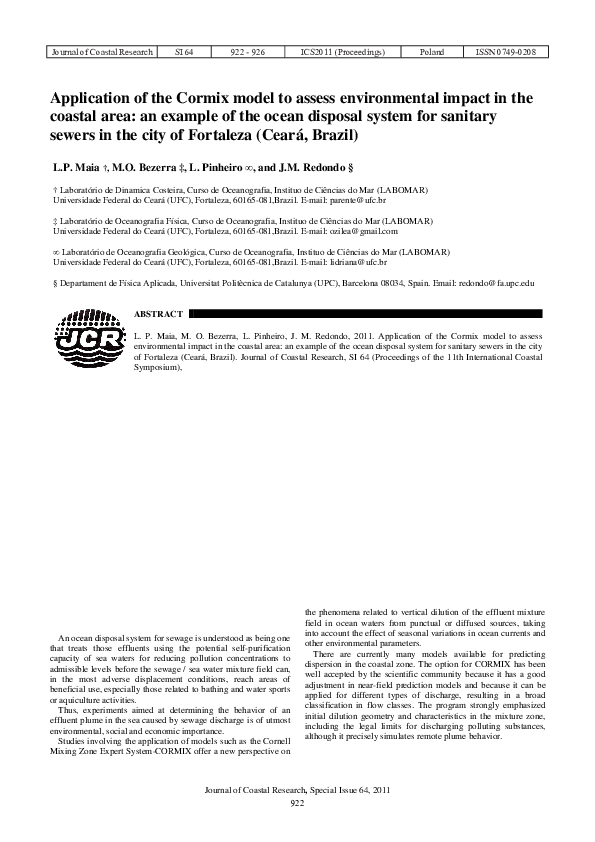 Application of the Cormix model to assess environmental impact in the ...