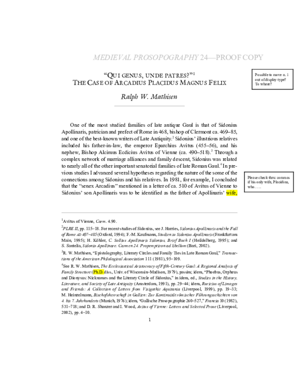Qui genus, unde patres': The Case of Arcadius Placidus Magnus Felix”