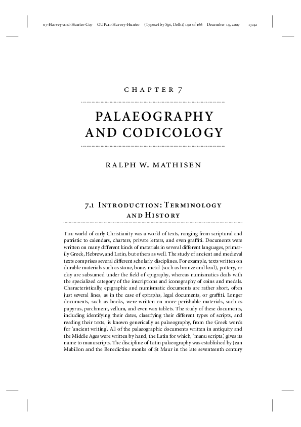 “Palaeography and Codicology”