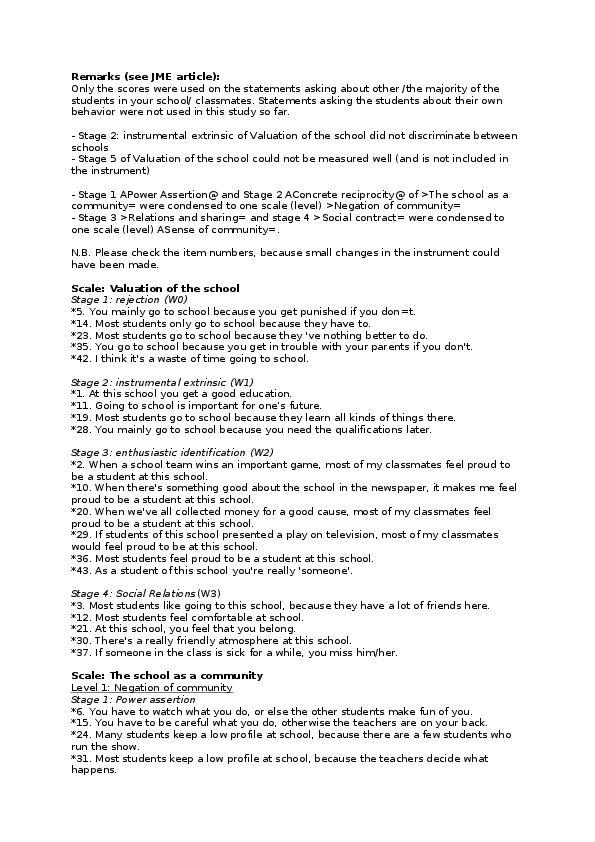 (DOC) SMAQ: School Moral Atmosphere Questionnaire. | Daniel Brugman ...