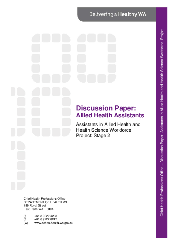 (PDF) Discussion paper allied health assistants