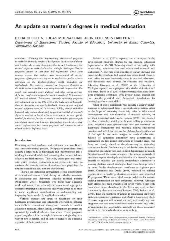 (PDF) Masters Degrees in Medical Education