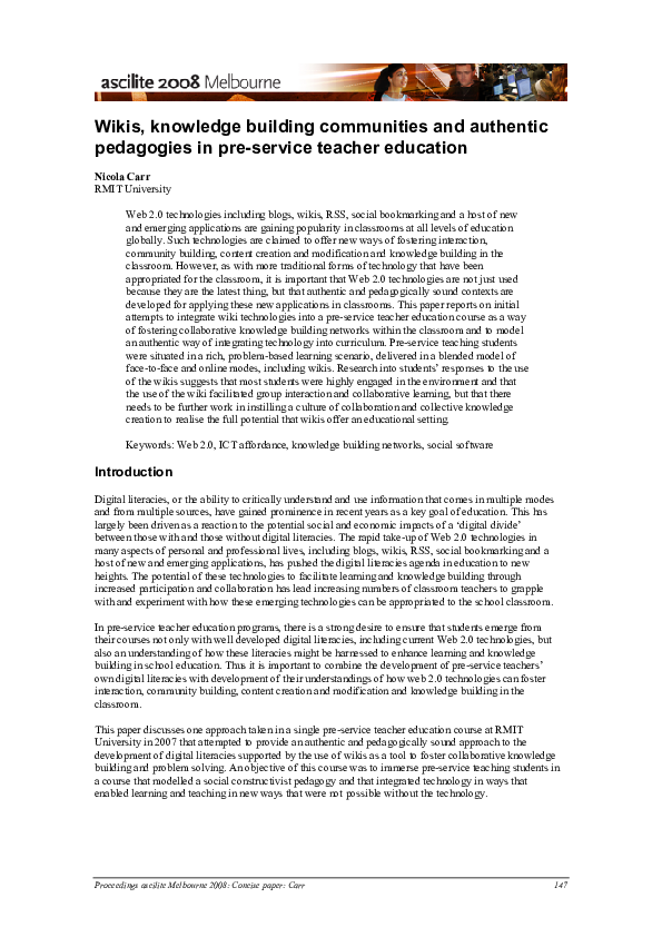 (PDF) Wikis, knowledge-building communities and authentic pedagogies in ...