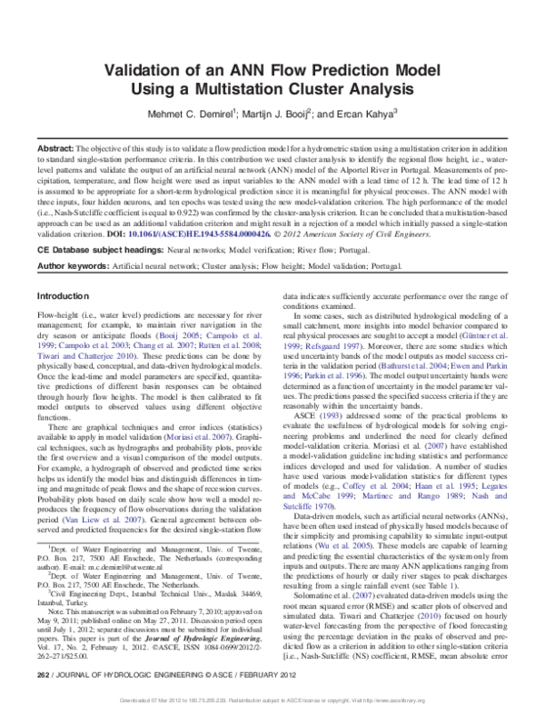 Pdf Validation Of An Ann Flow Prediction Model Using A Multistation