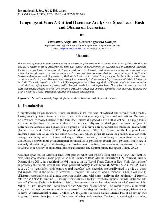 (PDF) Language at War: A Critical Discourse Analysis of Speeches of ...