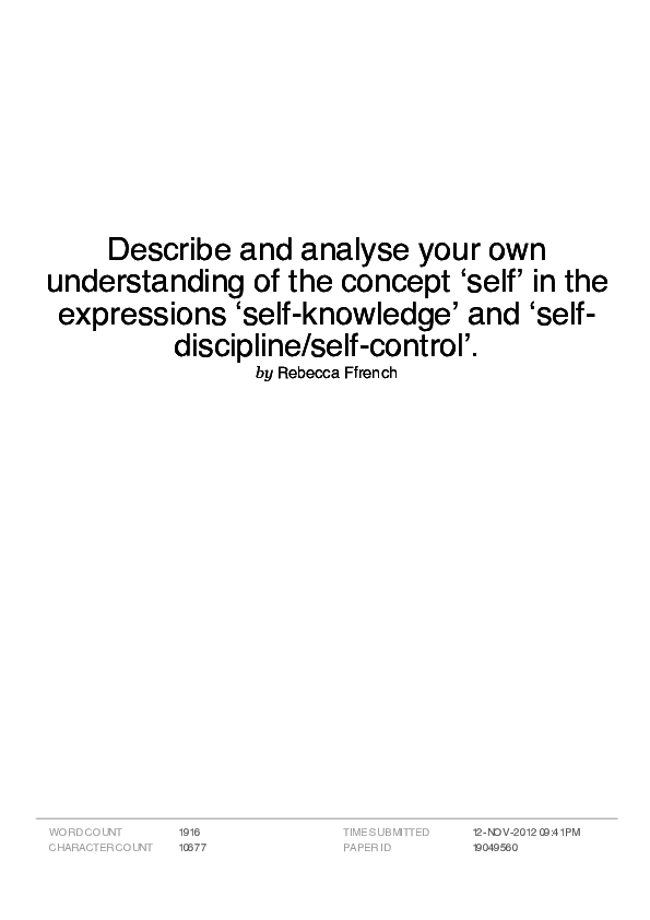 (PDF) Describe and analyse your own understanding of the concept ‘self ...
