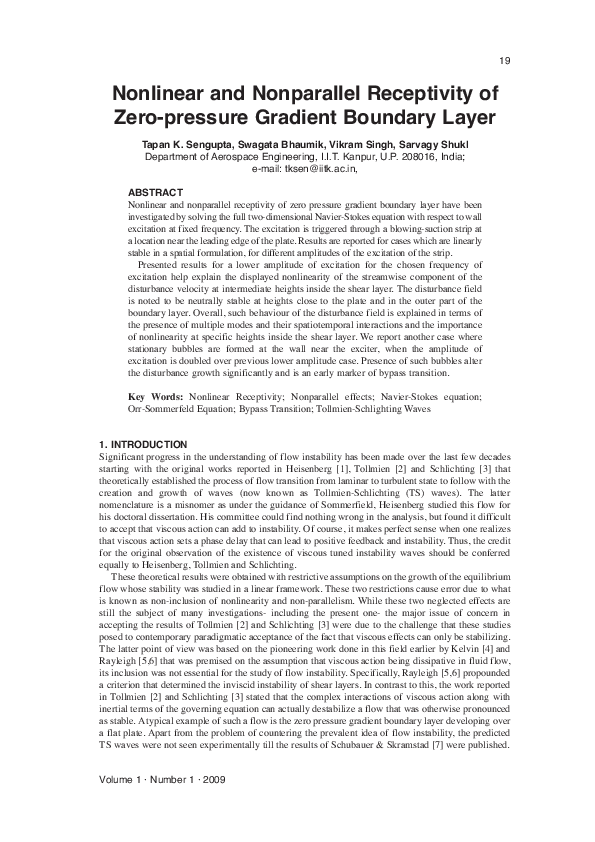 (PDF) Nonlinear and Nonparallel Receptivity of Zero-pressure Gradient Boundary Layer