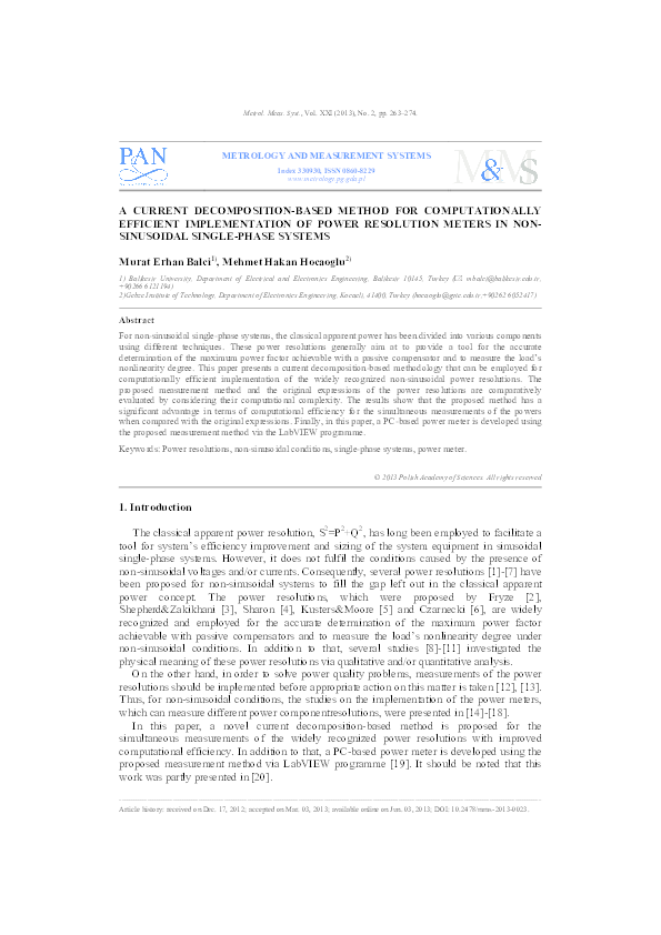 (PDF) A CURRENT DECOMPOSITION-BASED METHOD FOR COMPUTATIONALLY EFFICIENT IMPLEMENTATION OF POWER ...