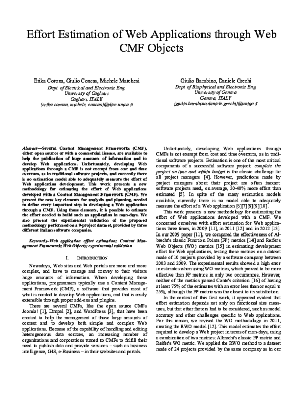 (PDF) Effort Estimation of Web Applications through Web CMF Objects