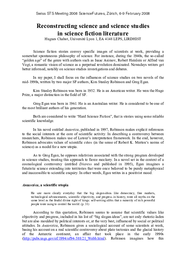 (PDF) Reconstructing science and science studies in science fiction ...