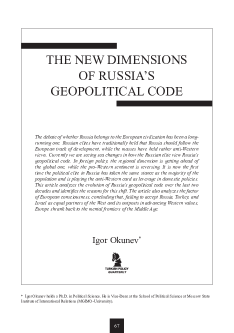 (PDF) The New Dimensions of Russia’s Geopolitical Code