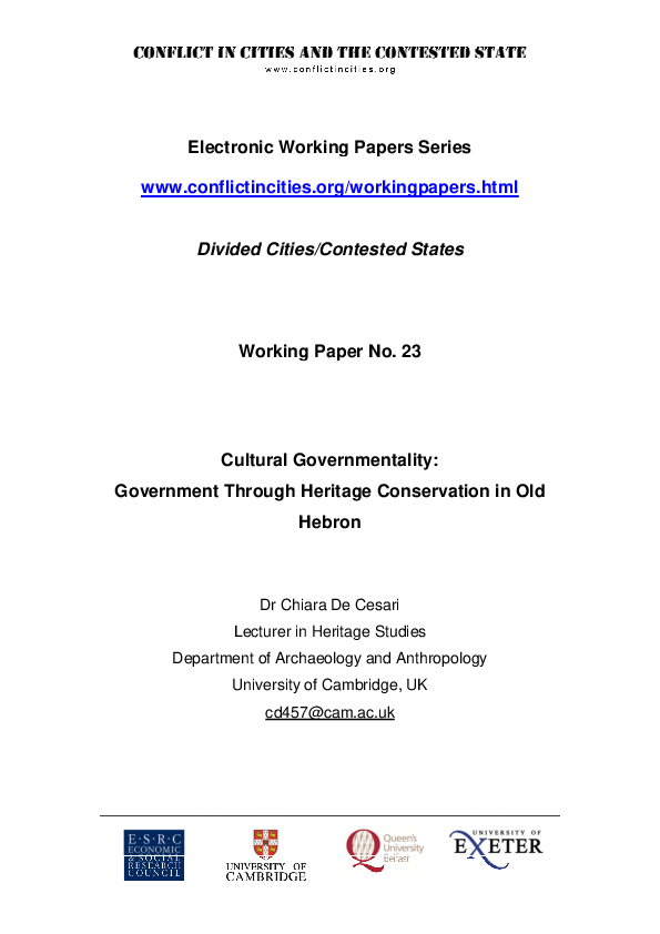 (PDF) Cultural Governmentality: Government through heritage ...