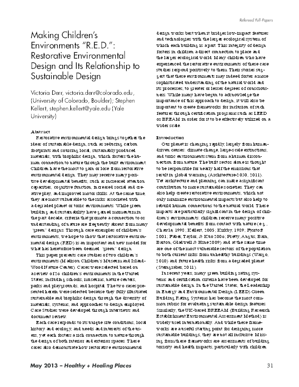 (PDF) Making Children's Environments "R.E.D.": Restorative ...