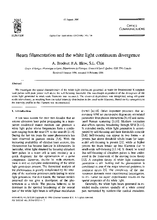 (PDF) Beam filamentation and the white light continuum divergence