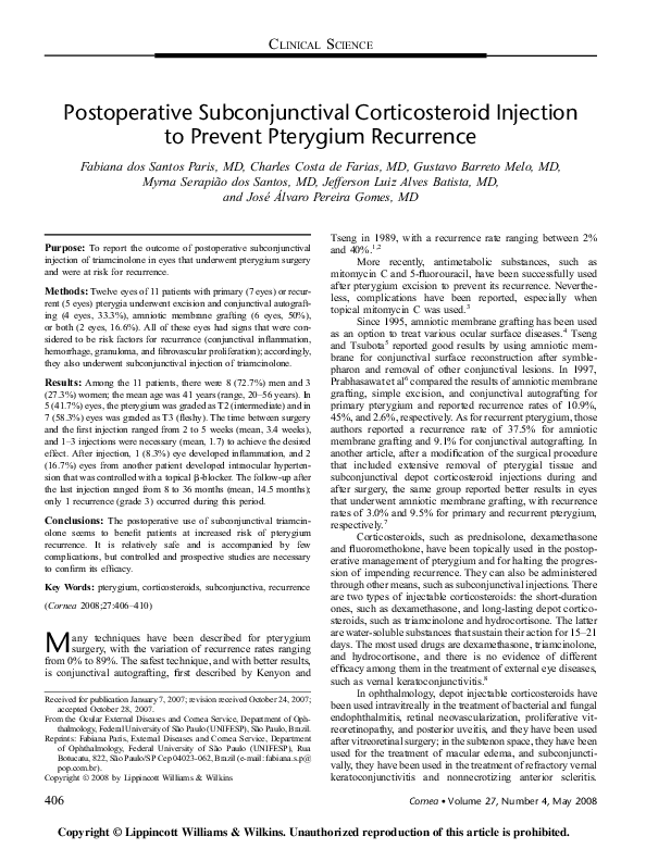 (PDF) Postoperative Subconjunctival Corticosteroid Injection to Prevent ...