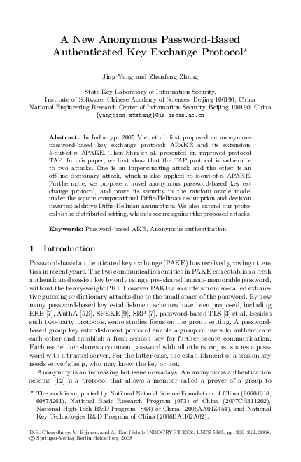 (PDF) A New Anonymous Password-Based Authenticated Key Exchange Protocol
