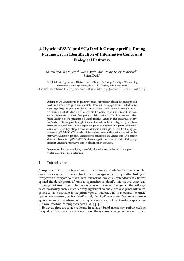 Pdf A Hybrid Of Svm And Scad With Group Specific Tuning Parameters In