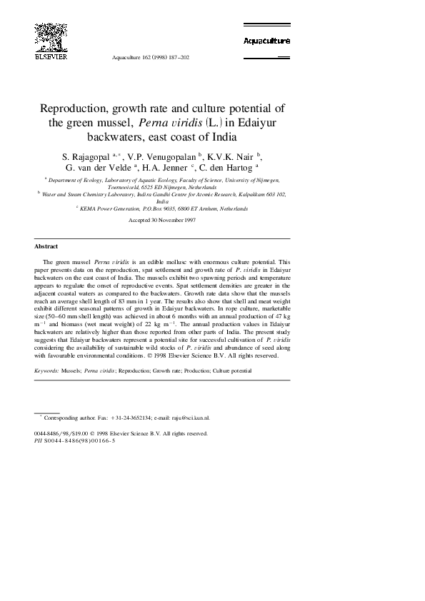 (PDF) Reproduction, growth rate and culture potential of the green ...