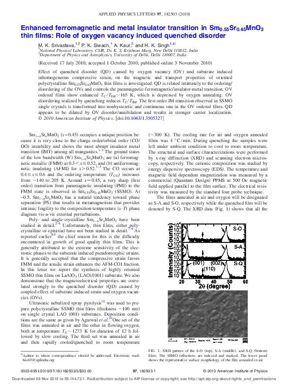(PDF) Enhanced ferromagnetic and metal insulator transition in Sm0 ...