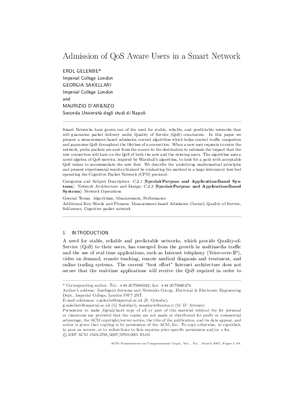 (PDF) Admission of Qos Aware users in a Smart Network