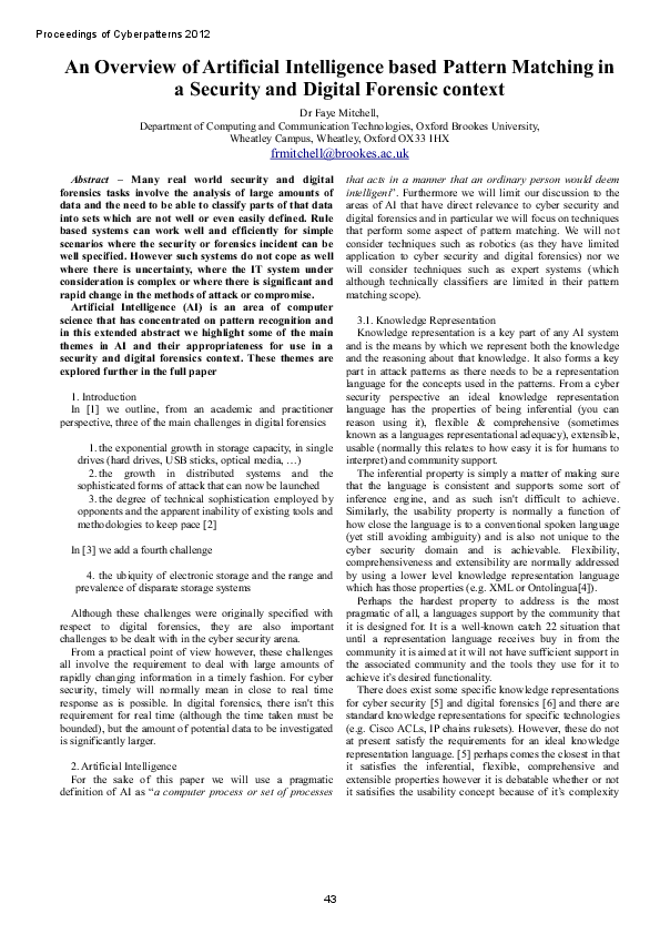 (PDF) An Overview of Artificial Intelligence based Pattern Matching in