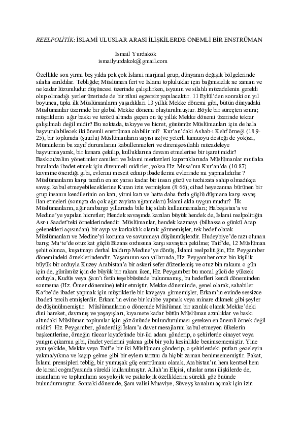 (DOC) Reelpolitik: İslami Uluslar Arası İlişkilerde Önemli Bir Enstrüman