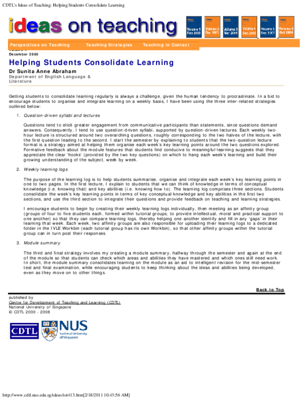 (PDF) Helping Students Consolidate Learning