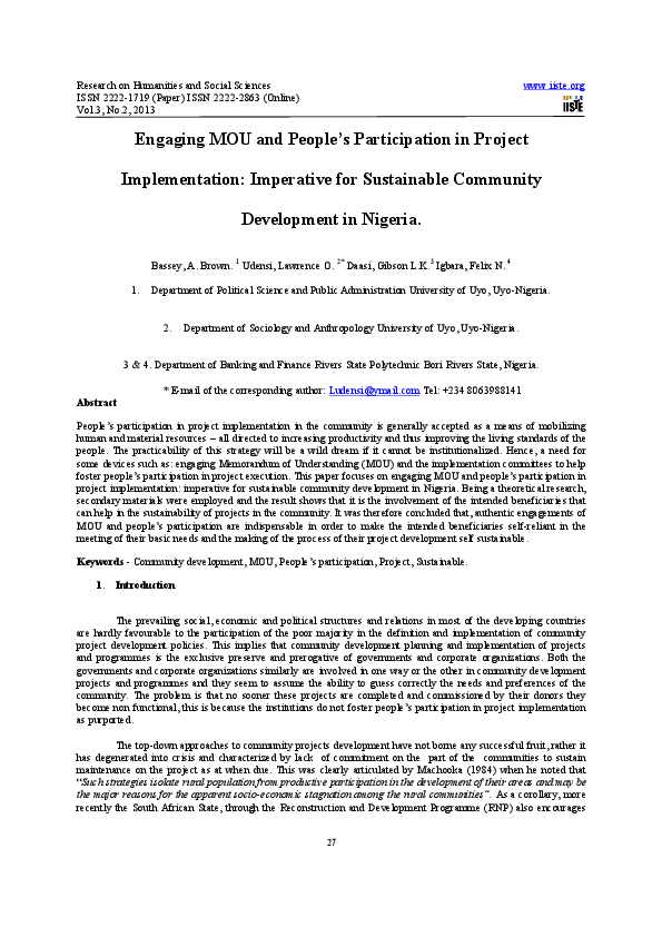 (PDF) ENGAGING PEOPLES PARTICIPATION IN COMMUNITY DEVELOPMENT PROJECT.