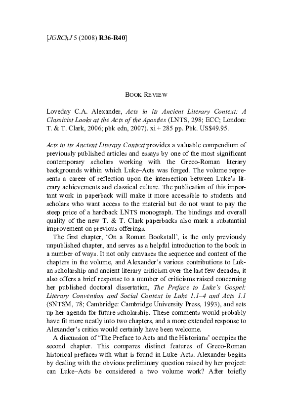 (PDF) Alexander, Loveday. Acts in Its Ancient Literary Context. London ...