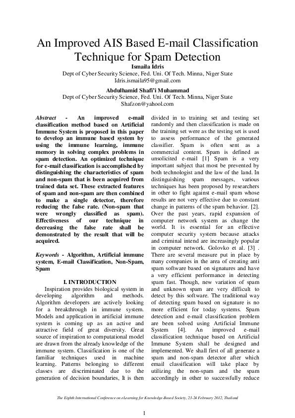 (PDF) An Improved AIS Based E-mail Classification Technique for Spam ...