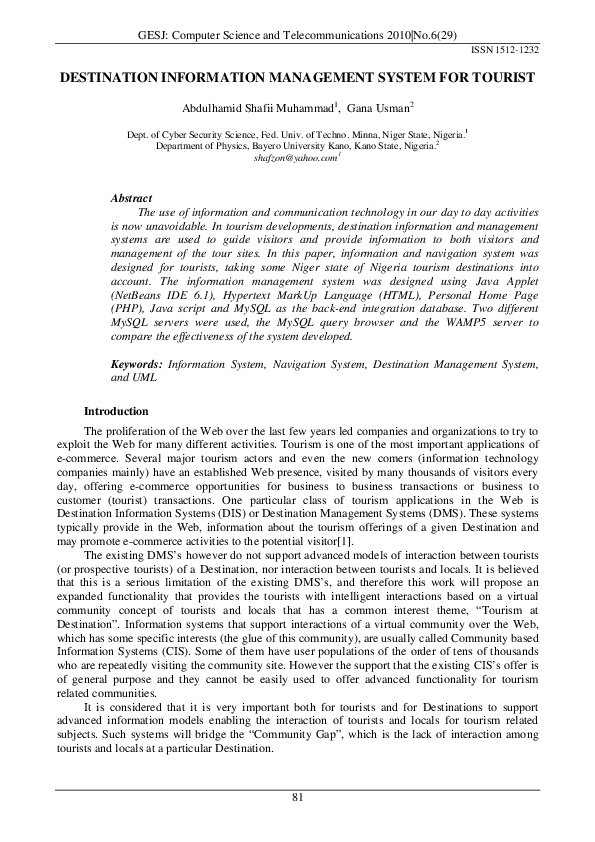 (PDF) Destination Information Management System for Tourist