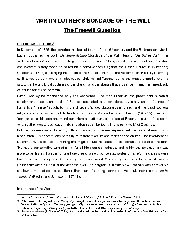 (DOC) Martin Luther's Bondage of the Will: The Free Will Question