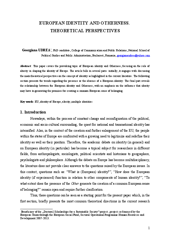 (DOC) European Identity and Otherness. Theoretical Perspectives
