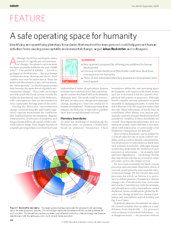 (PDF) A safe operating space for humanity