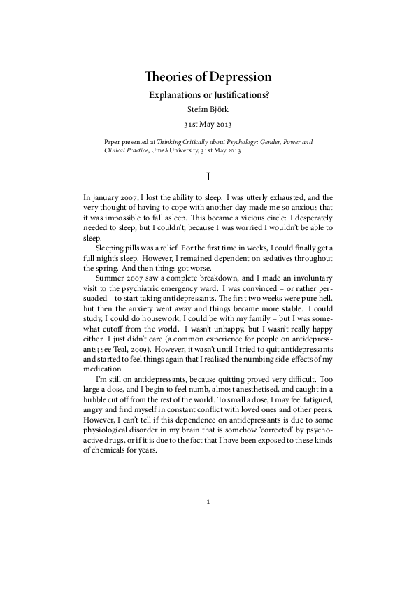 (PDF) Theories of Depression: Explanations or Justifications?