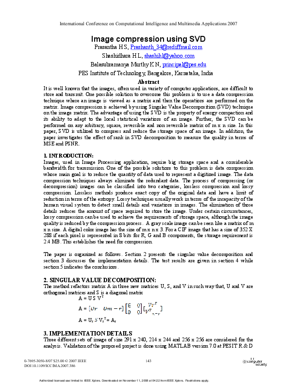 Pdf Image Compression Using Svd