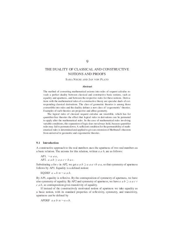 (PDF) The Duality Of Classical and Constructive Notions And Proofs